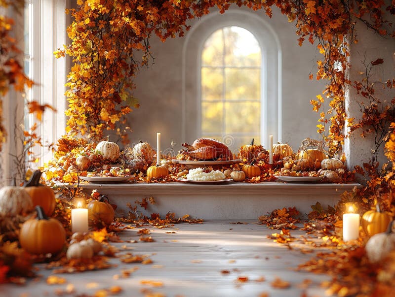 Central Empty 3D Podium Surrounded by a Cozy Fall Setting with a ...