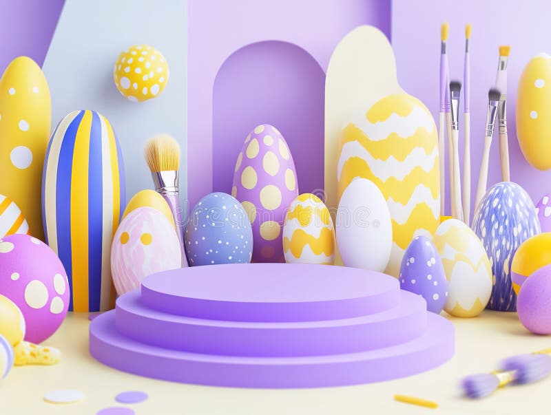 A Vibrant Image Showcasing an Easter Egg Pyramid, Decorated Eggs ...