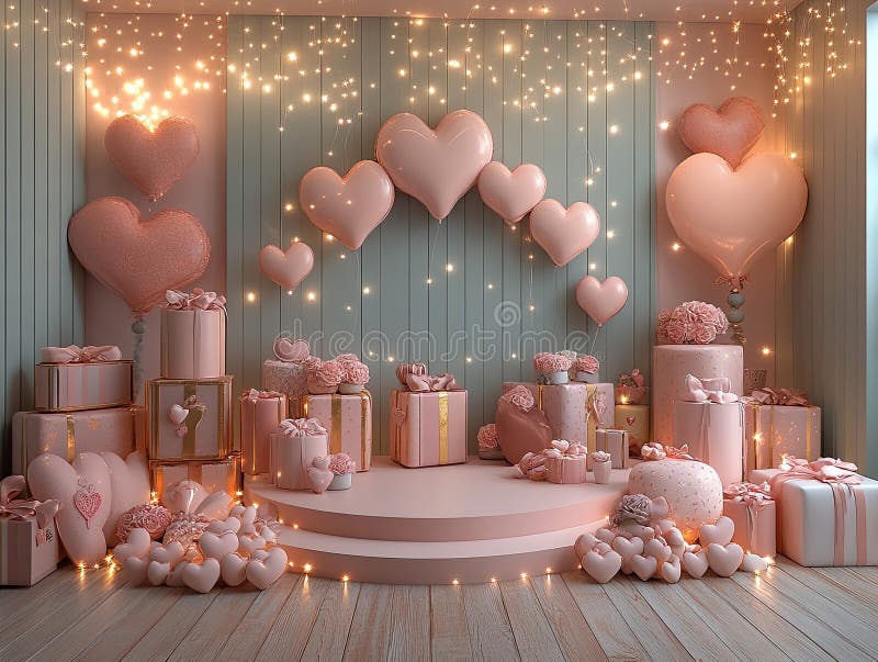 Central Empty 3D Podium Surrounded by Romantic Outfits and Accessories ...