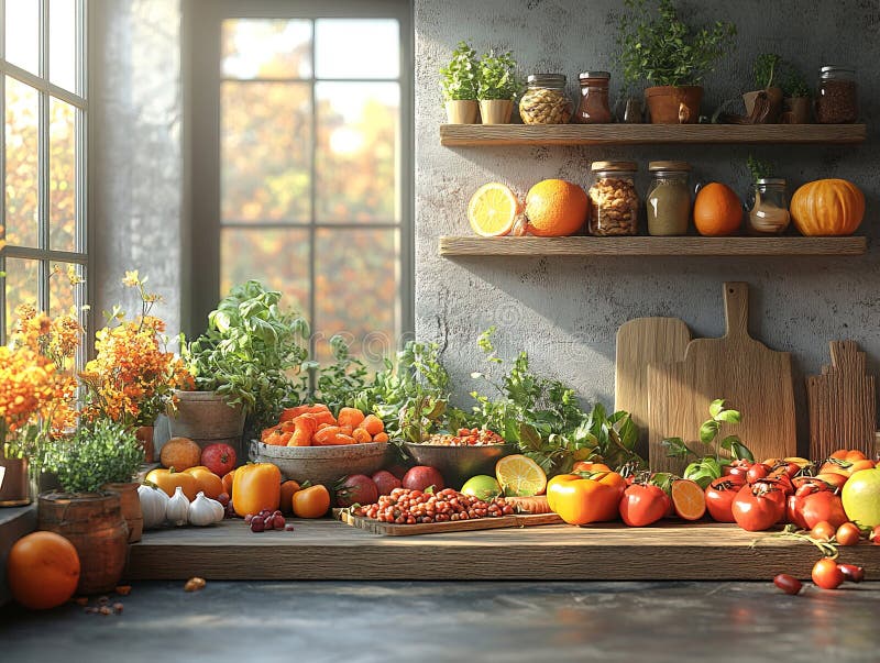Central Empty 3D Podium in a Thanksgiving Kitchen Setting with ...