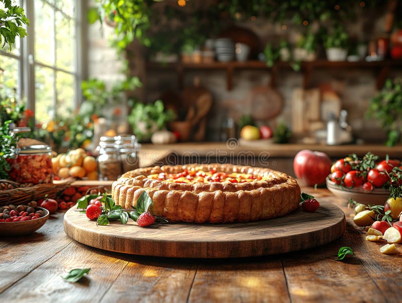 Central Empty 3D Podium in a Thanksgiving Kitchen Setting with ...