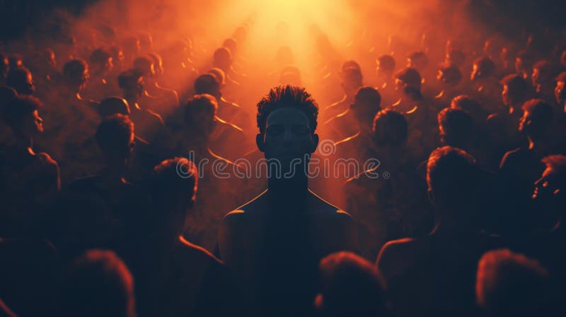 Central Figure in Glowing Orange Crowd Scene Stock Image - Image of ...