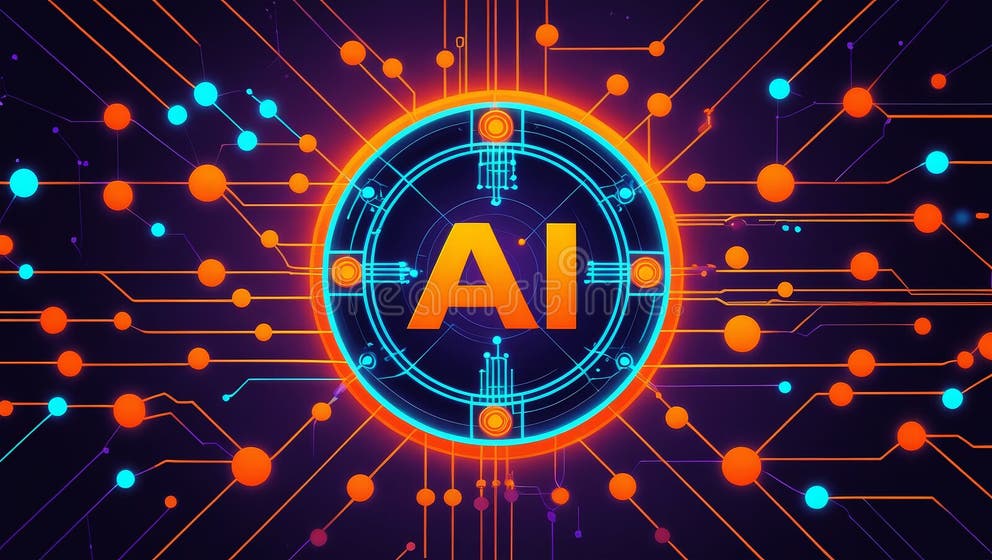 Central Glowing a I Symbol with Interconnected Circuits and Nodes ...