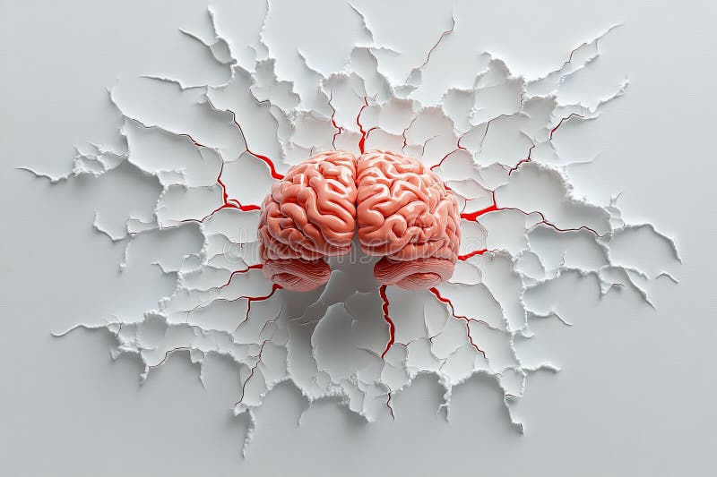 Central Glowing Red Brain Radiating Energy Shattered White Structures ...