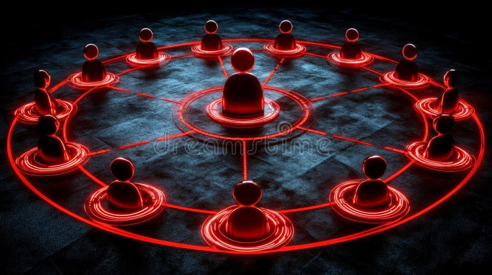 Central Glowing Red Node Surrounded by a Network of Smaller Nodes ...