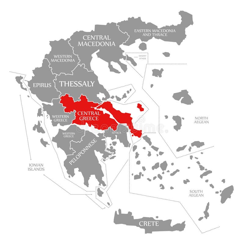 Central Greece Red Highlighted in Map of Greece 库存例证 - 插画 包括有 区域, 灰色 ...