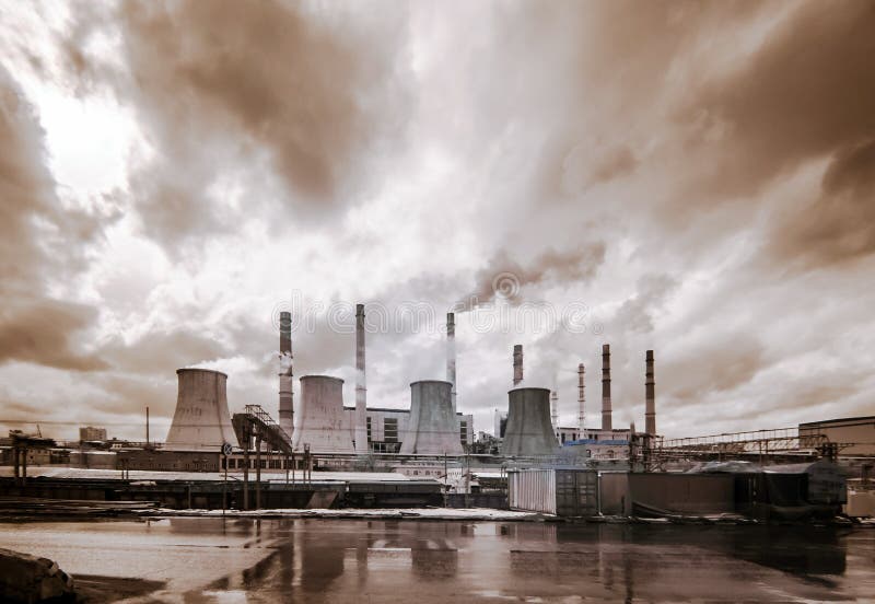 Central Heating and Power Plant. Stock Image - Image of emissions ...