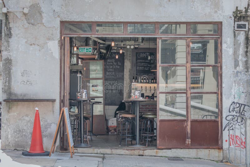 Central, Hong Kong - 30 Jun 2019: Cafe Along Streets in the Central of ...