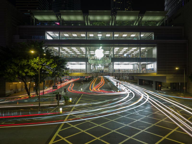 An Image with Slow Shutter Speed of the Apple Store in Hong Kong ...