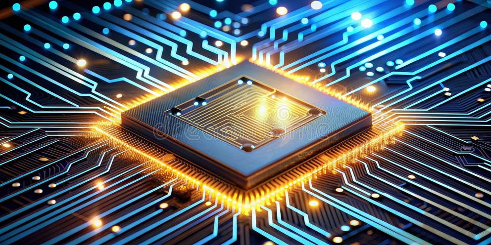 The Central Hub of Digital Innovation a 3D Rendering of a Microchip ...