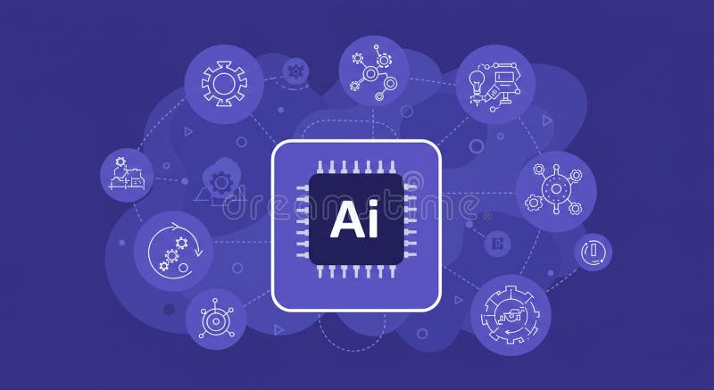 Central Image of a Stylized Microchip Labeled "AI" on a Blue Background ...