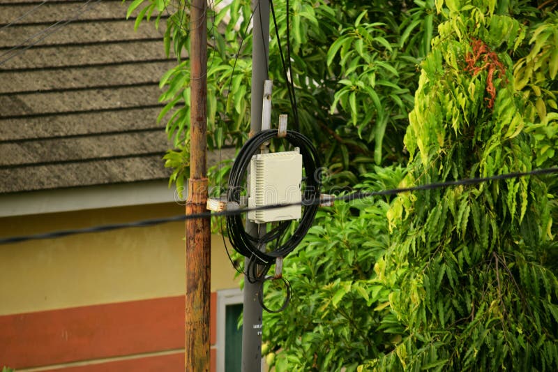Central Internet Cables Installed on Poles Around Residential Stock ...
