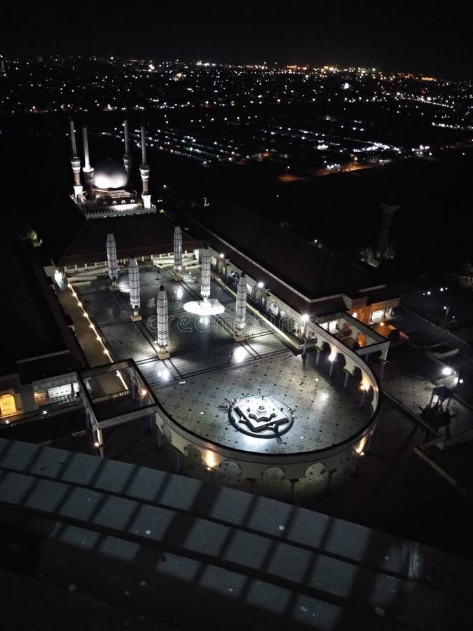 Central Java Grand Mosque at Night Visible from the Tower Stock Photo ...