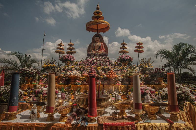 Buddha Altar at Waisak Ceremony 2023 Editorial Image - Image of fruit ...
