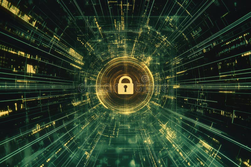 A Central Lock Icon Appears on a Computer Screen Surrounded by a ...