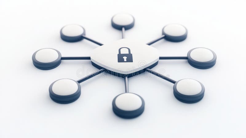 Central Lock Icon Connected To Multiple Nodes on a White Background ...