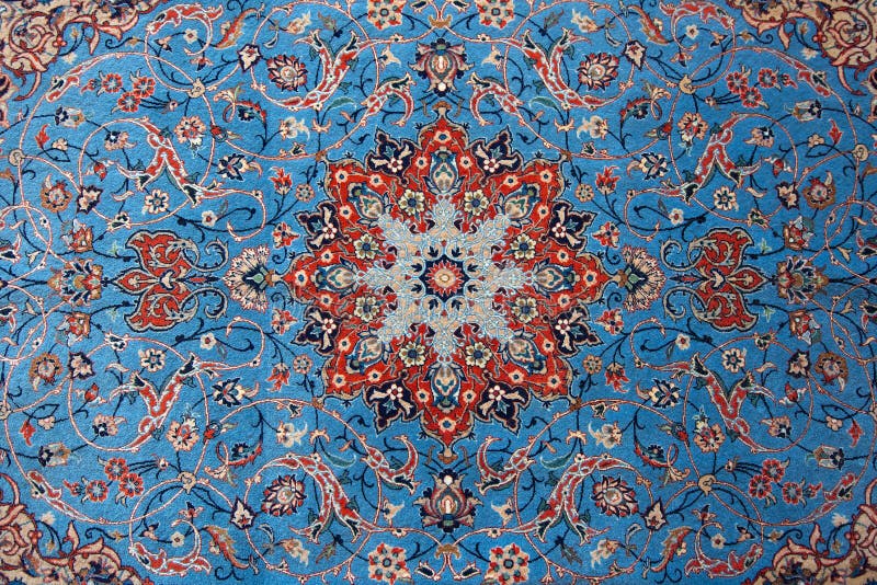 Geometric Patterns in Blue and Red on a Persian Carpet Made in Iran ...