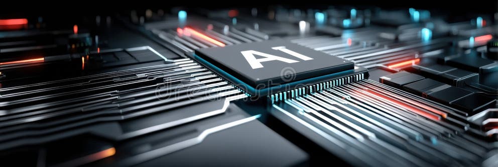 Stylized Microchip Featuring AI Label Set Against a Minimalistic ...