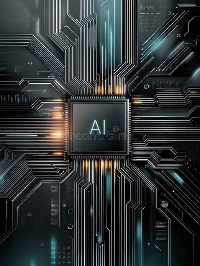 Stylized Microchip Labeled AI at the Center with a Sleek Minimal Tech ...
