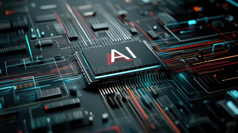 Stylized Microchip with AI Label in a Minimal Tech Background ...