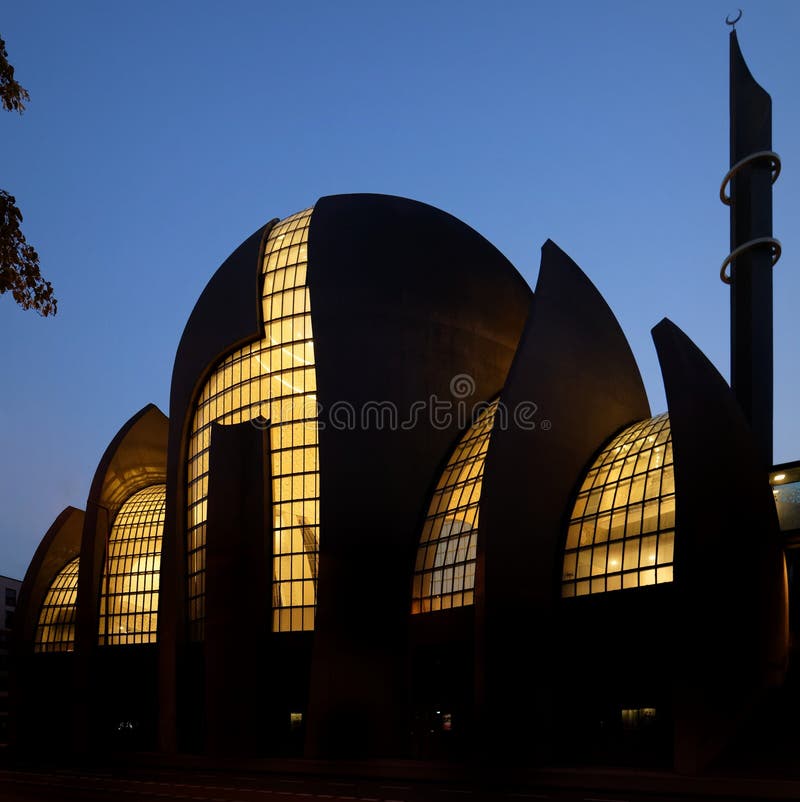 Central Mosque in Cologne Ehrenfeld Illuminated Stock Image - Image of ...