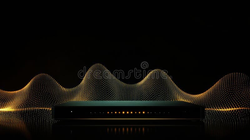 A Central Network Router is Illuminated by Abstract Glowing Lines ...