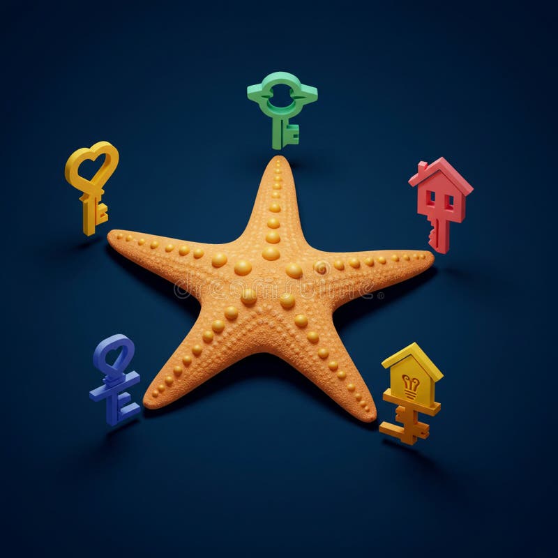 A Central Orange Starfish (Asteroidea) with a Textured Surface and ...