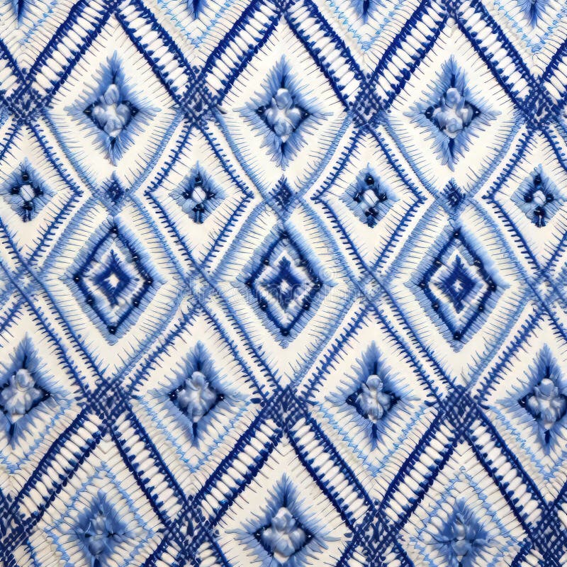 Beautiful Blue and White Diamond Pattern with Conceptual Embroidery ...