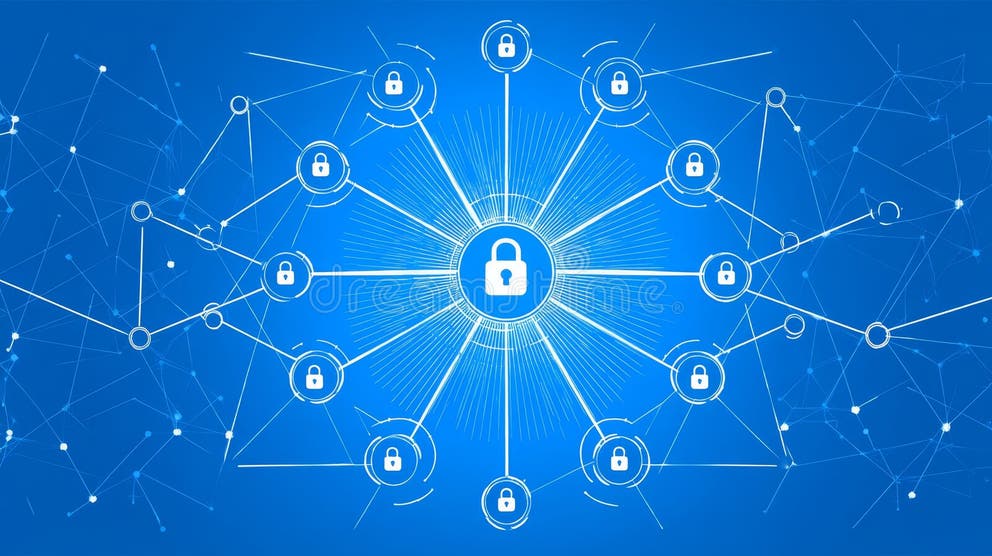 Central Padlock Radiating Security Across Interconnected Digital Nodes ...