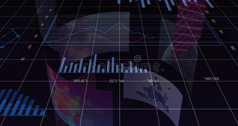 Central Panel Displaying Two Colored Line Graphs Floating on Dark Grid, Including Heatmap and ...