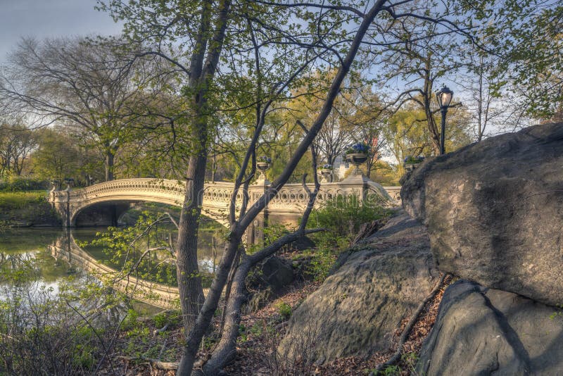 Central Park bow bridge stock photo. Image of city, spring - 26683986
