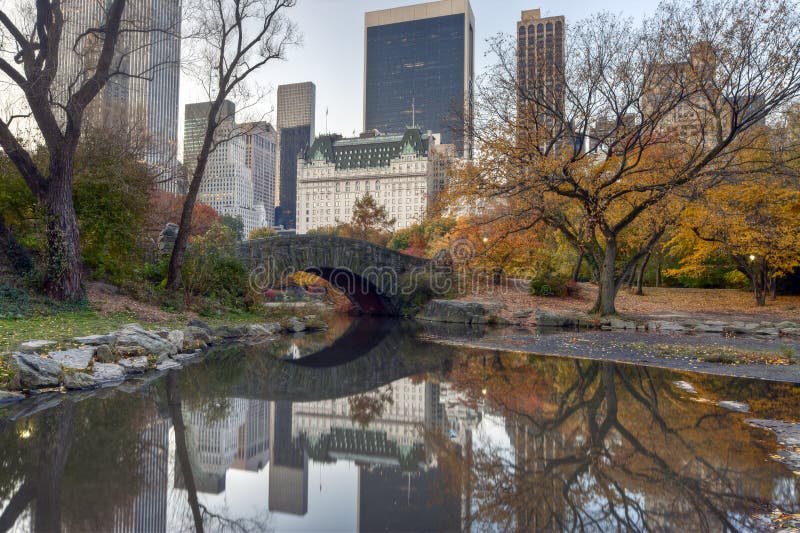 Central Park Gapstow Bridge Stock Photo - Image of leaves, manhatten ...