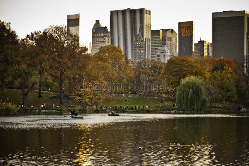 Central Park Great Pond in the Fall Stock Image - Image of landscape ...