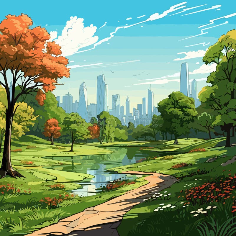 Central Park. Central Park Hand-drawn Comic Illustration. Vector Doodle ...