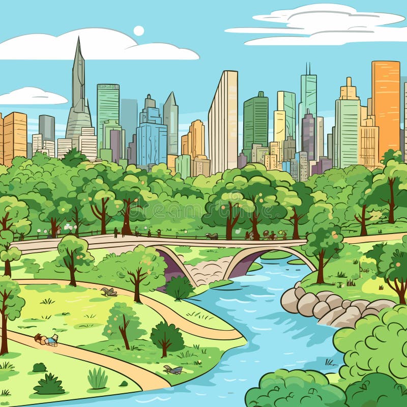 Central Park. Central Park Hand-drawn Comic Illustration. Vector Doodle ...