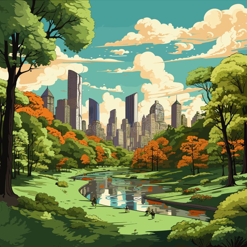 Central Park. Central Park Hand-drawn Comic Illustration. Vector Doodle ...