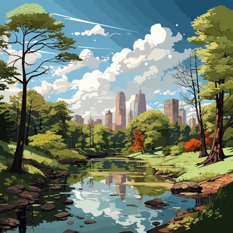 Central Park. Central Park Hand-drawn Comic Illustration. Vector Doodle ...