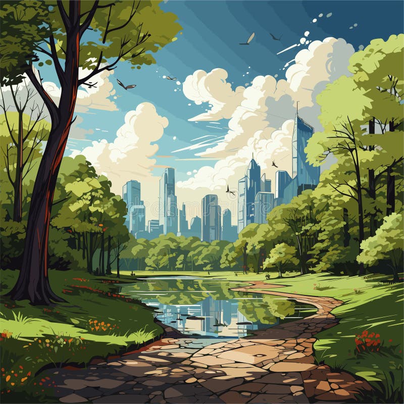 Central Park. Central Park Hand-drawn Comic Illustration. Vector Doodle ...