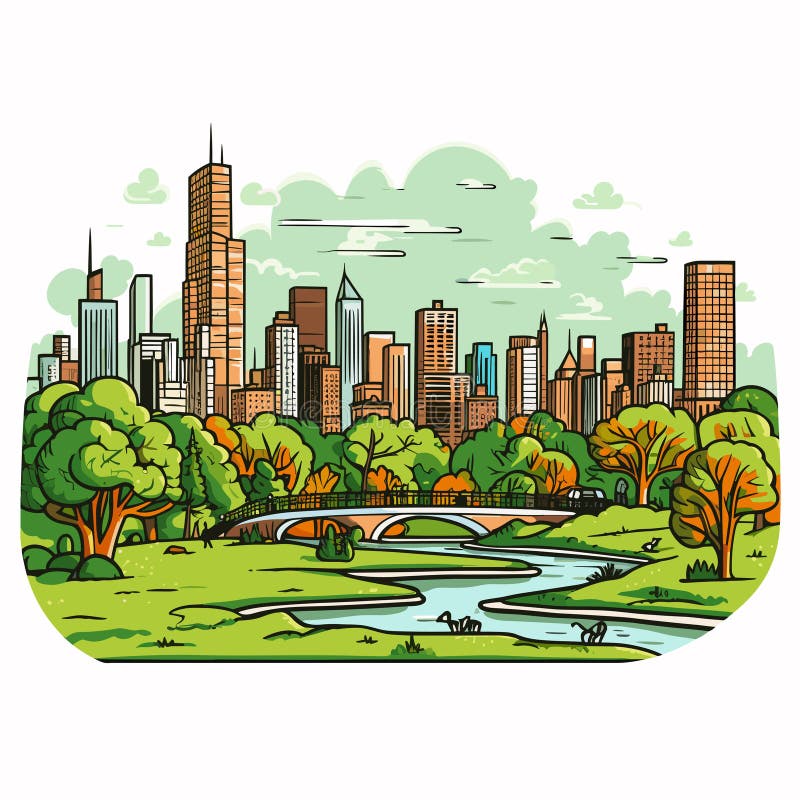 Central Park. Central Park Hand-drawn Comic Illustration. Vector Doodle ...