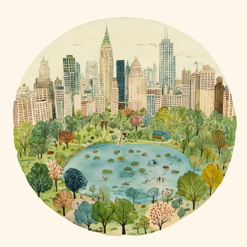 Central Park. Central Park Hand-drawn Comic Illustration. Vector Doodle ...
