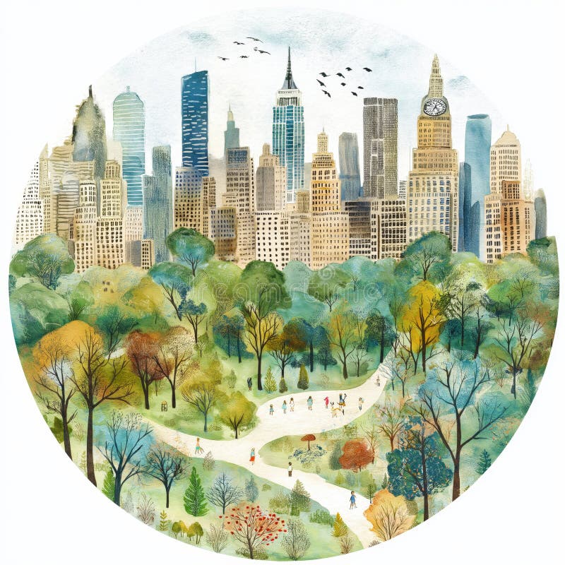 Central Park. Central Park Hand-drawn Comic Illustration. Vector Doodle ...