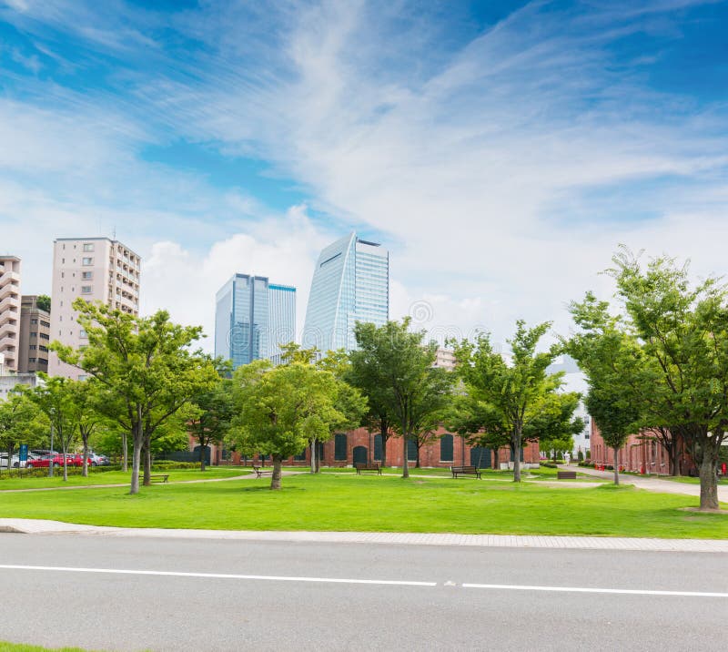 Central Park Landscape with Modern Building. Stock Photo - Image of ...