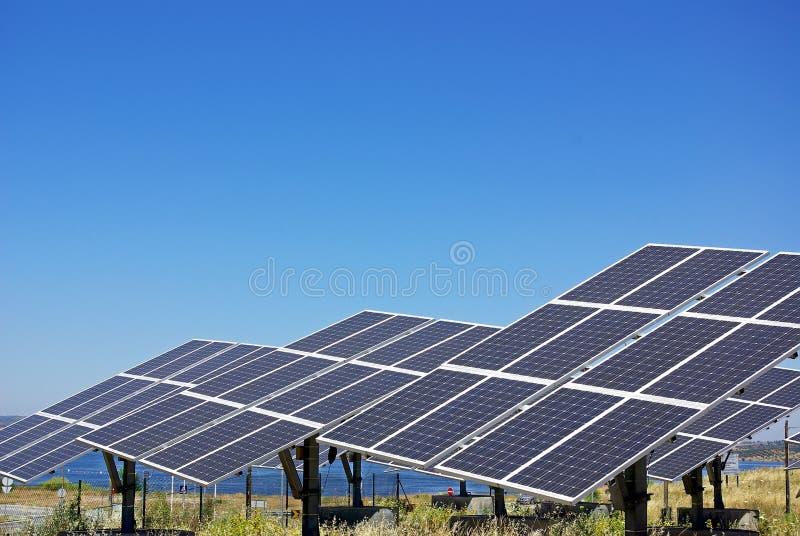Renewable Energy Solar Mirror Panels at Sunset Stock Image - Image of ...