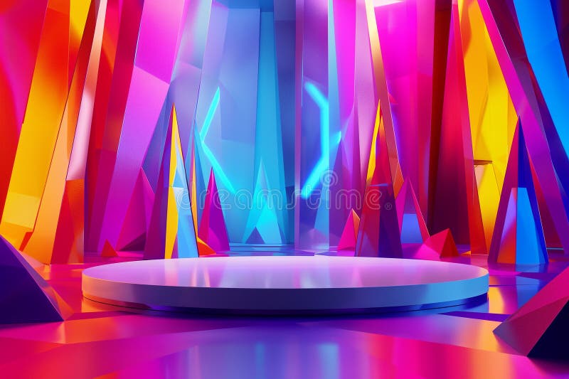 A Central Podium Stage in a Dynamic, Multi-colour Abstract Setting with ...