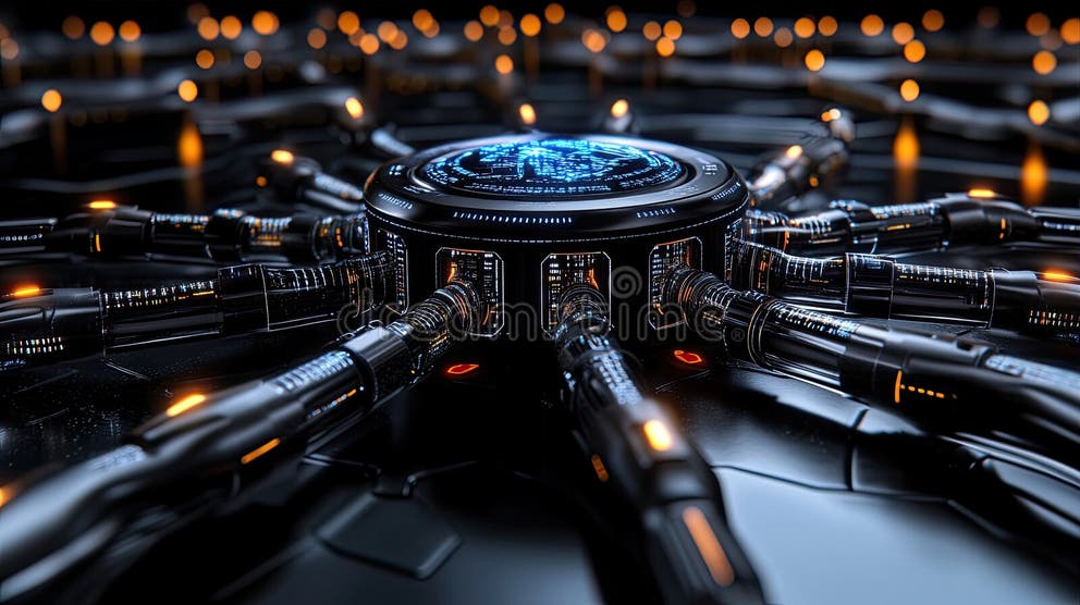 Central Processing Hub with Glowing Cables Stock Image - Image of ...