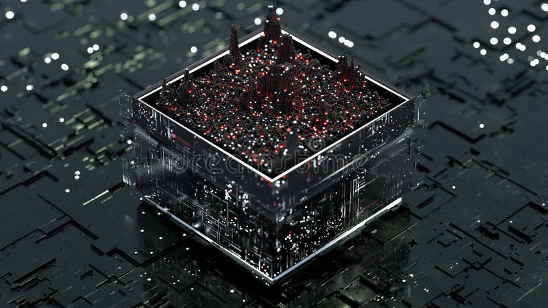Red Central Processing Unit Is Decoding Data 3d Rendering Illustration Stock Illustration