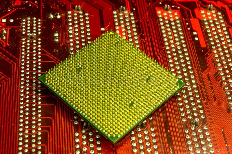 Gold plated contacts CPU stock photo. Image of internet - 133235566