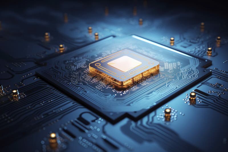 High-Tech CPU Chip on Blue Circuit Board Stock Image - Image of circuit ...