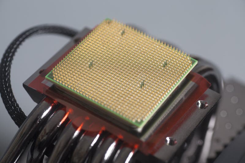 Central Processing Unit Cpu Microchip On Computer Fan Cooler Stock