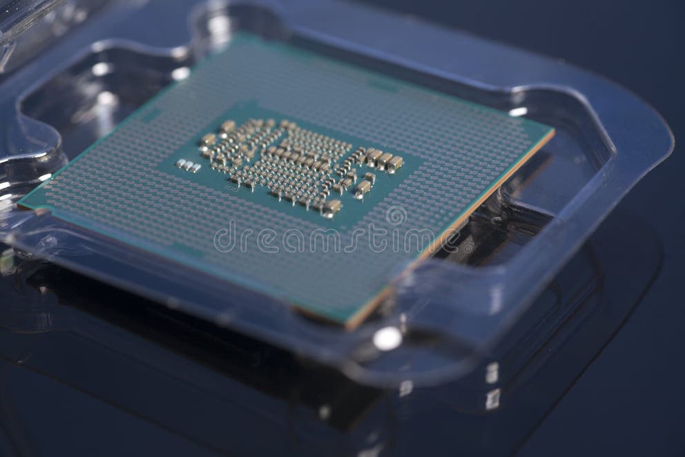 Central Processing Unit CPU Processor Microchip in the Packaging Box ...